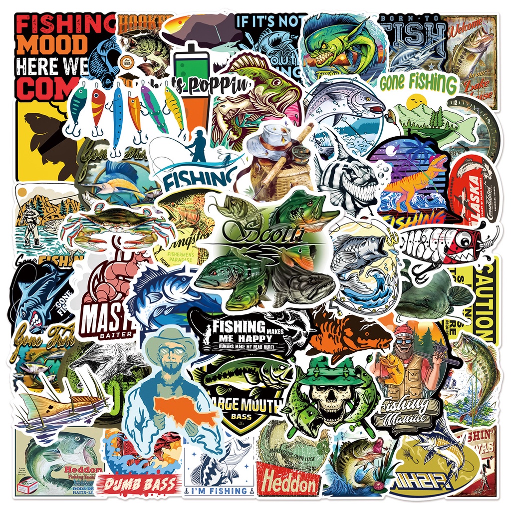 Funny Outdoor Fishing Art Series 01 Stickers 50Pcs/Set Waterproof DIY ...