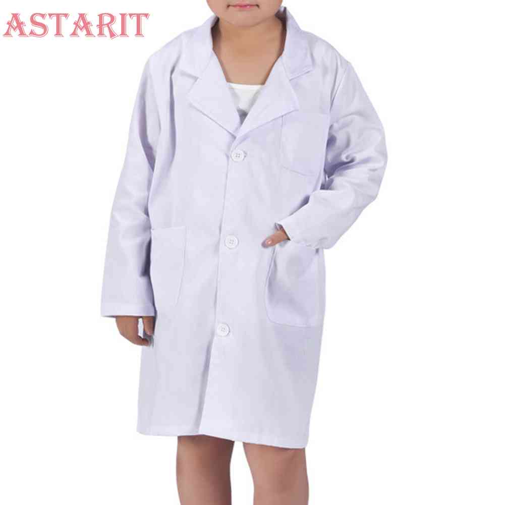 Unisex Long Sleeve White Lab Coat Button Nurse Doctor School Laboratory ...