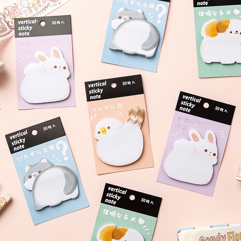 30 Sheets Cute Cartoon Pet Shaped Series Vertical Sticky Notes Children ...