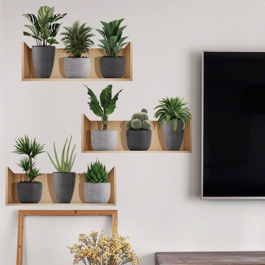 Greenery Potted Plants Fake Wall Art Decorative Wall Stickers, Living ...