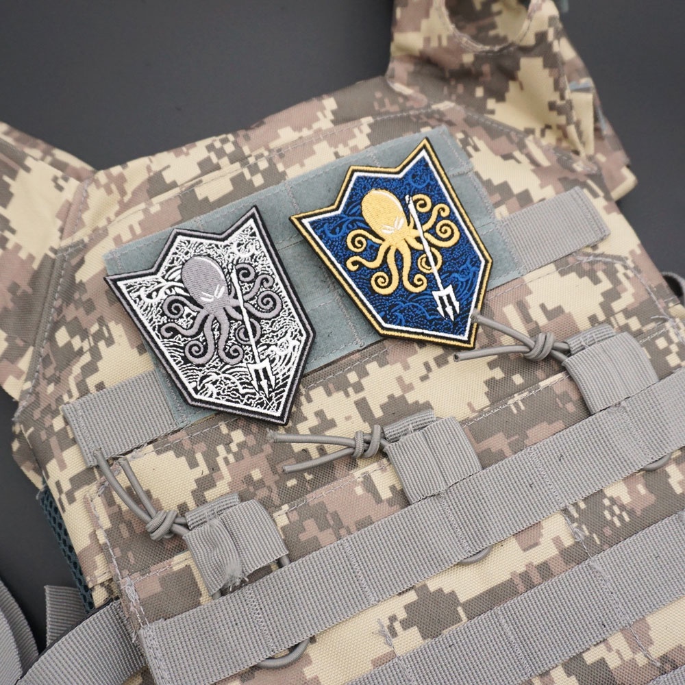 【Customized 】 Trident Octopus Grey/Navy Blue Shield Morale Badge ...