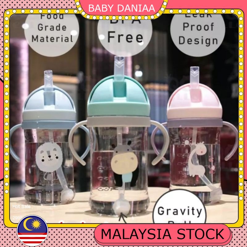 Botol air straw 350ml /cartoons straw water bottle for kids 300ml with ...