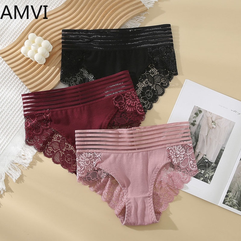 AMVI Panties Plus Size for Women L-4XL Sexy Solid Color Underwear High Waisted Female Briefs ...