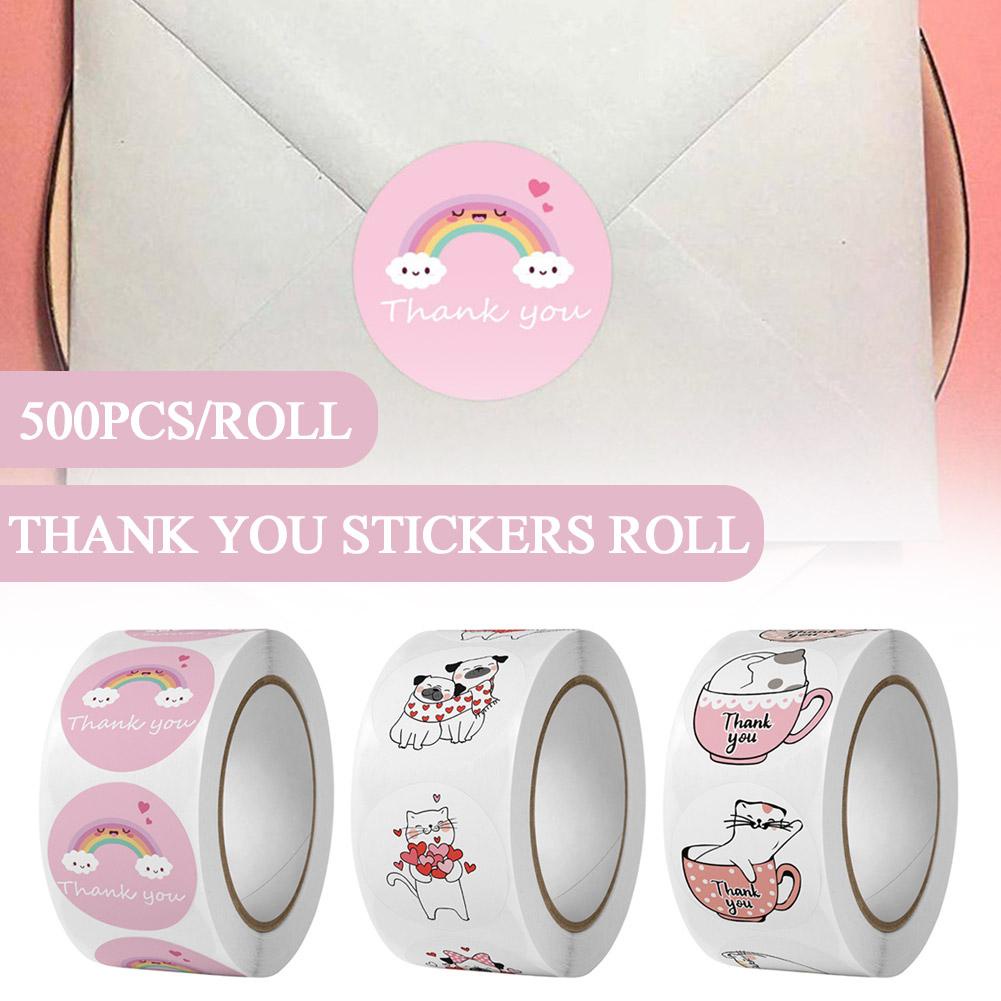 500pcs/Roll Thank You Stickers Cute Cartoon Hand-Painted Cat Seal ...