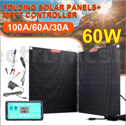 ETFF 12V 60W Folding Solar Panel 30A 60A 100A Waterproof Outdoor ...