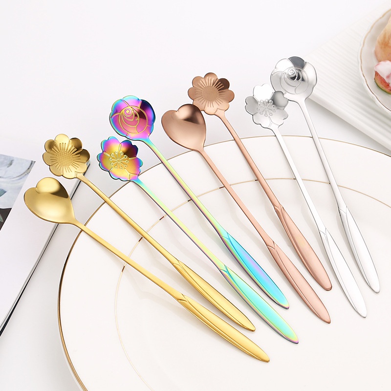 Long Handle Stainless Steel Stirring Spoon Flower-Shaped Spoon Creative ...