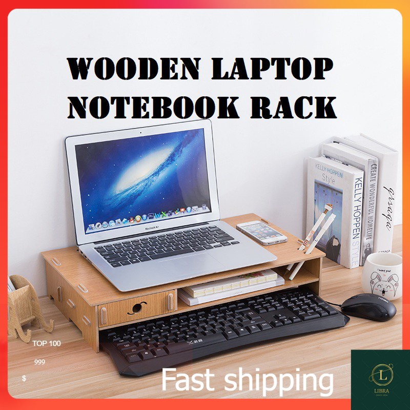 DIY MEJA KOMPUTER Papan Kekunci Wooden Office Rack Desktop Desk ...