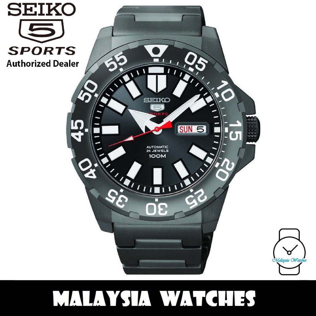 Seiko 5 Sports SRP489K1 Automatic Hardlex Crystal Glass Black-Tone ...