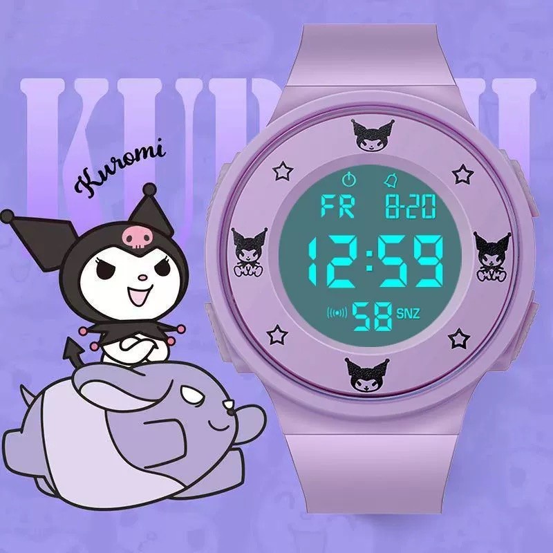 Sanrio Kuromi LED Light Watch for Kids Girls Silicone Strap Round Dial ...