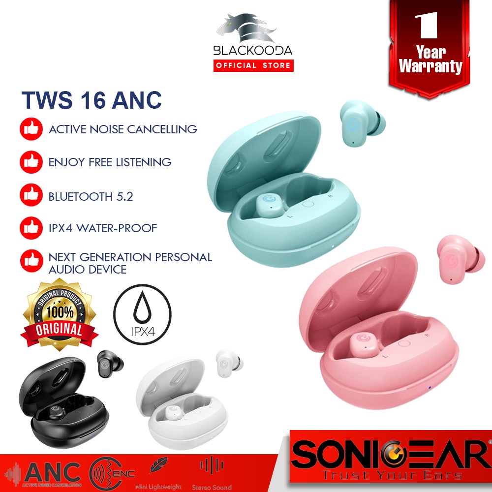 SonicGear TWS 16 ENC Bluetooth IPX 4 Wireless Stereo Earbuds | Shopee Malaysia