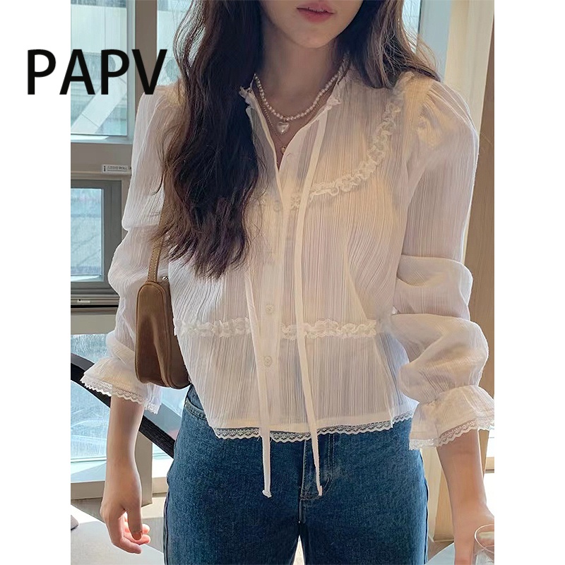 Papv Korea Chic Sweet Round Neck Lace Leisure Shirt 511 | Shopee Malaysia