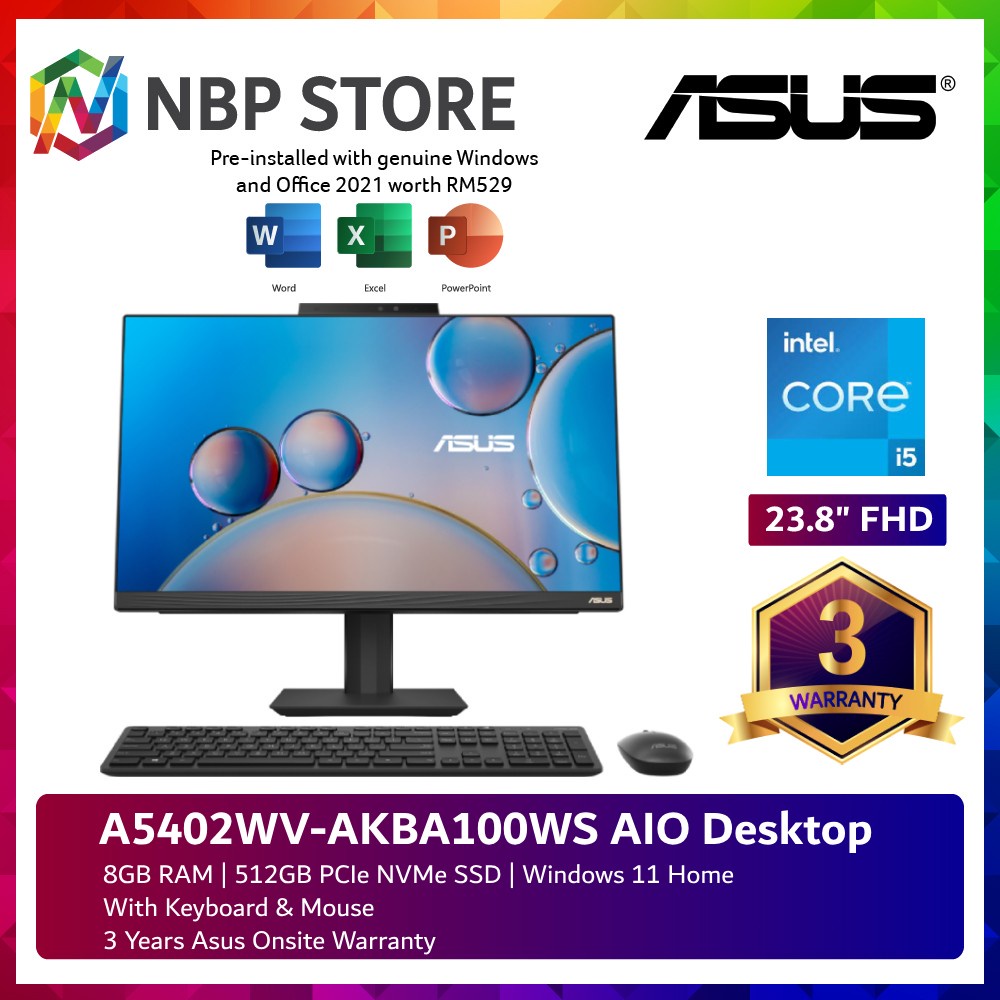 ASUS A5402WV-AKBA100WS 23.8" FHD All-In-One Desktop PC Black ( I5-1340P ...