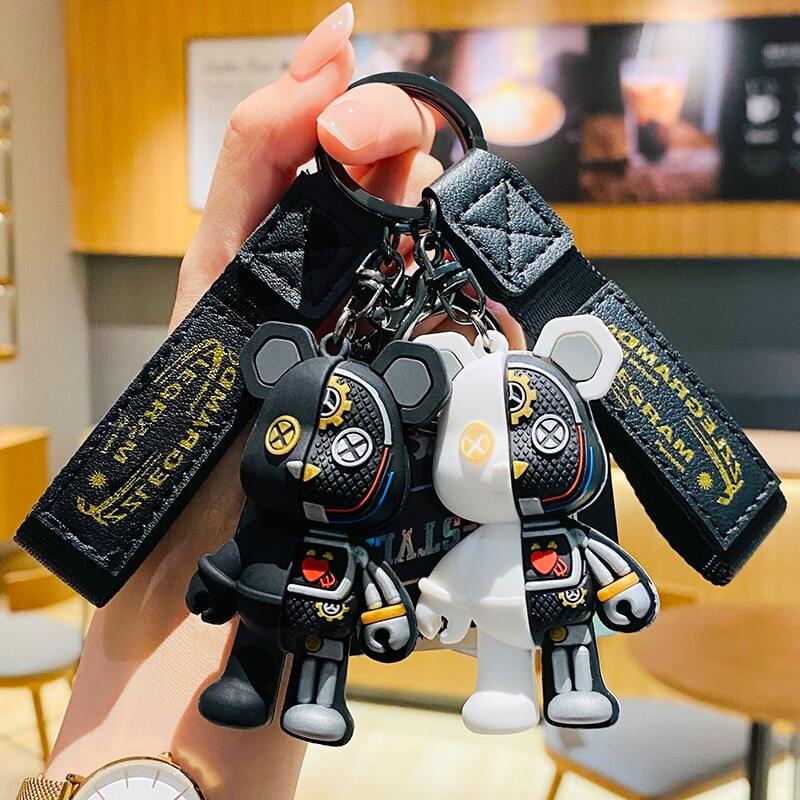 Cartoon Doll Mechanical Bear Keychain Fashion PVC Bear Key Ring ...