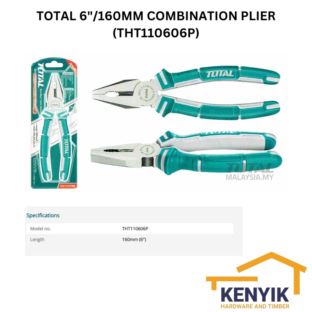 TOTAL 6"/160MM COMBINATION PLIER (THT110606P) | Shopee Malaysia