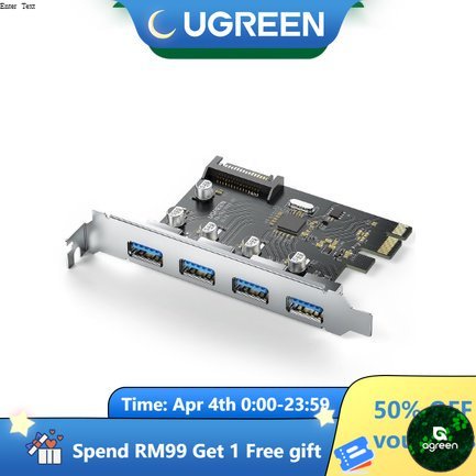 AC UGREEN USB 3.0 PCIe Card 5Gbps USB 3.0 PCIe Expansion Card 4 Ports PCIe to USB Adapter with ...