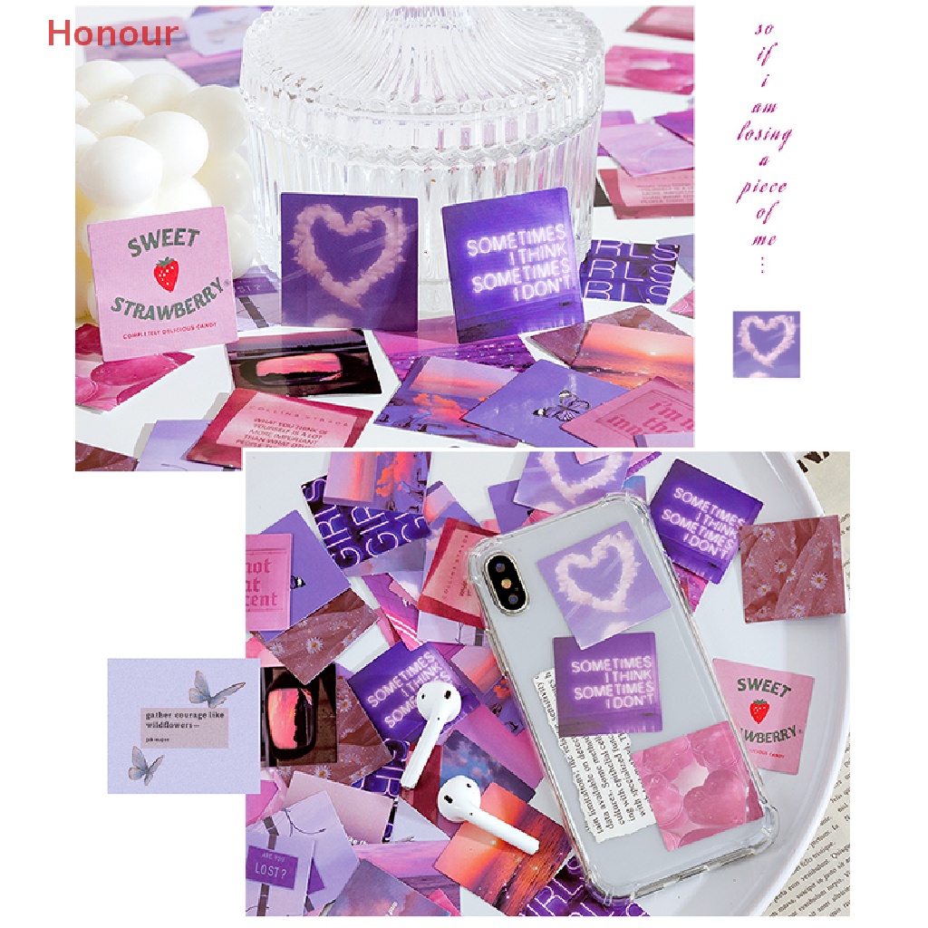 [Honour] 46PCS Pink Purple Love Sticky Diary Sticker Aesthetic Material ...