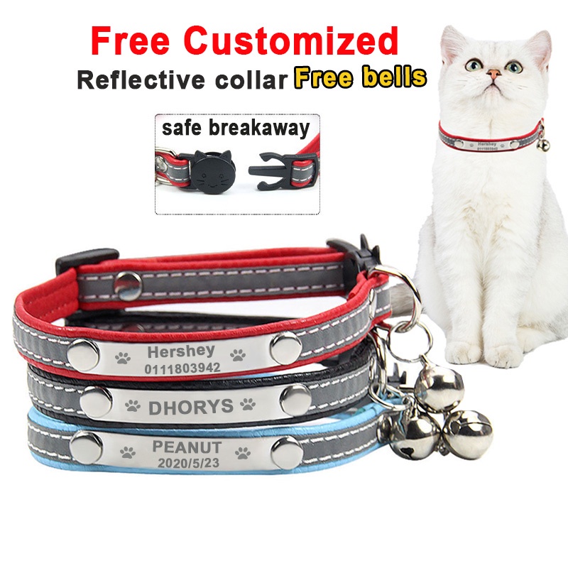 Personalized Cat Collar With Bell Reflective Cat Necklace cat name ID ...