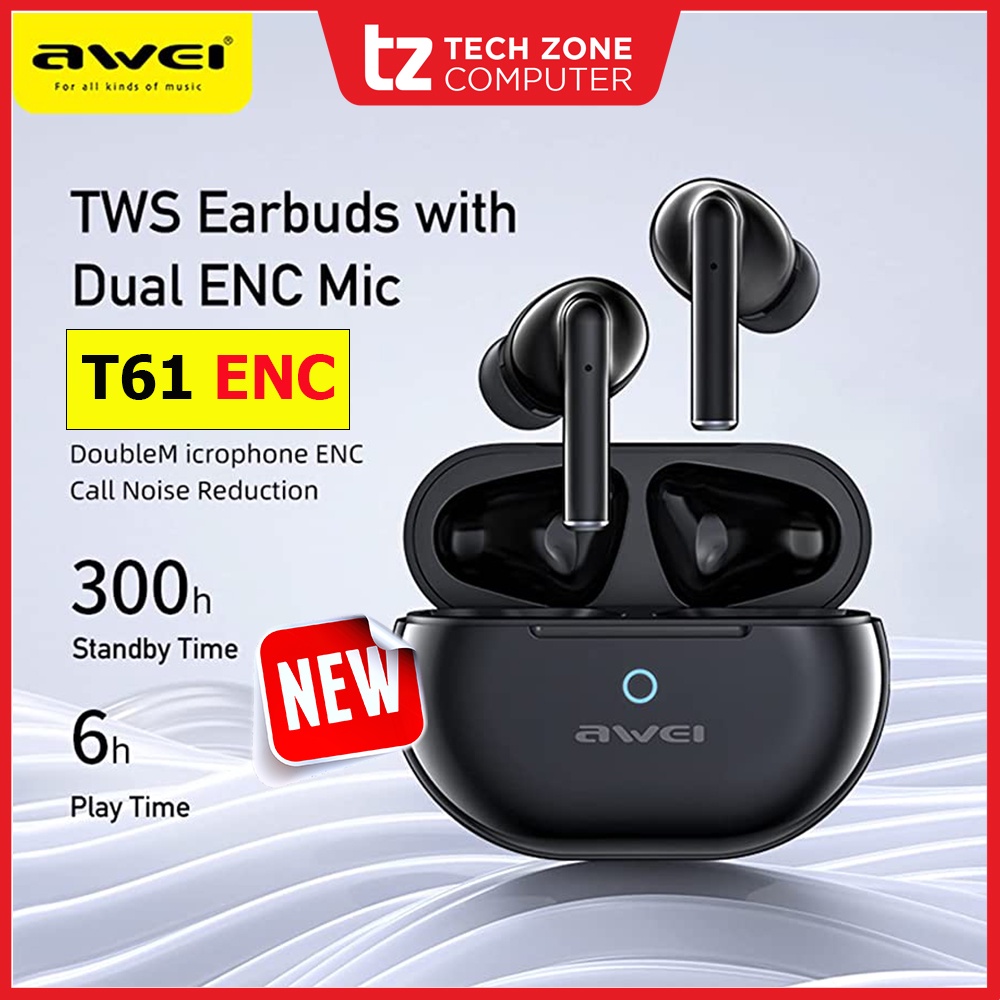 Awei T61 TWS Wireless ENC Bluetooth 5.3 Sports Noise Reduction With Microphone 300mAh Long ...