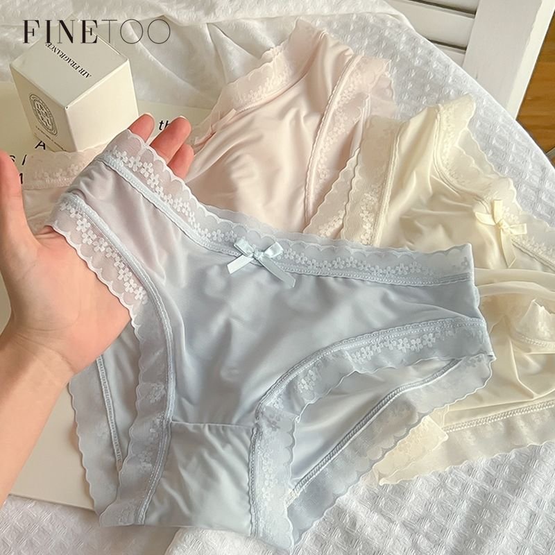 Finetoo Ice Silk Panty Lace Briefs Invisible Seamless Underpants Sexy