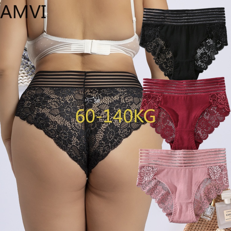 AMVI Panty Plus Size for Women Floral Lace Panties Underwear Transparent Sexy Lingerie Seamless ...