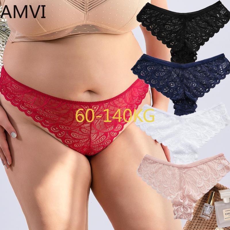 AMVI Plus Size Underwear Lace Panties Transparent Tempting Pretty Women Low Waist Underpants ...
