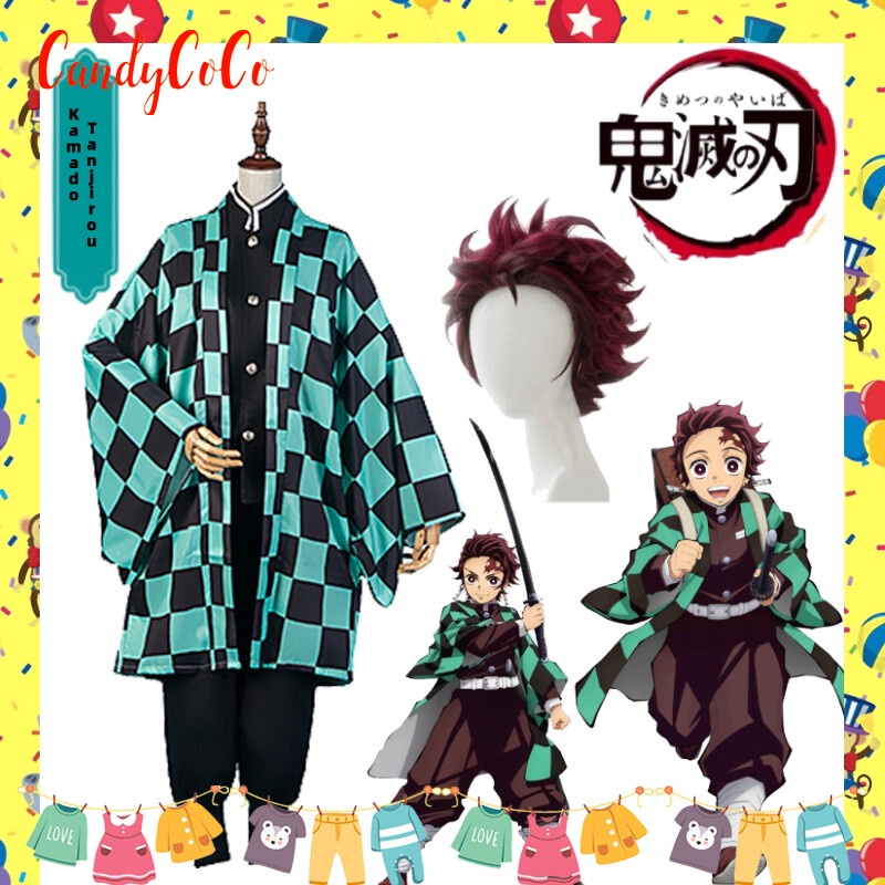 Anime Demon Slayer Cosplay Costume Halloween Party Kamado Tanjirou Full ...