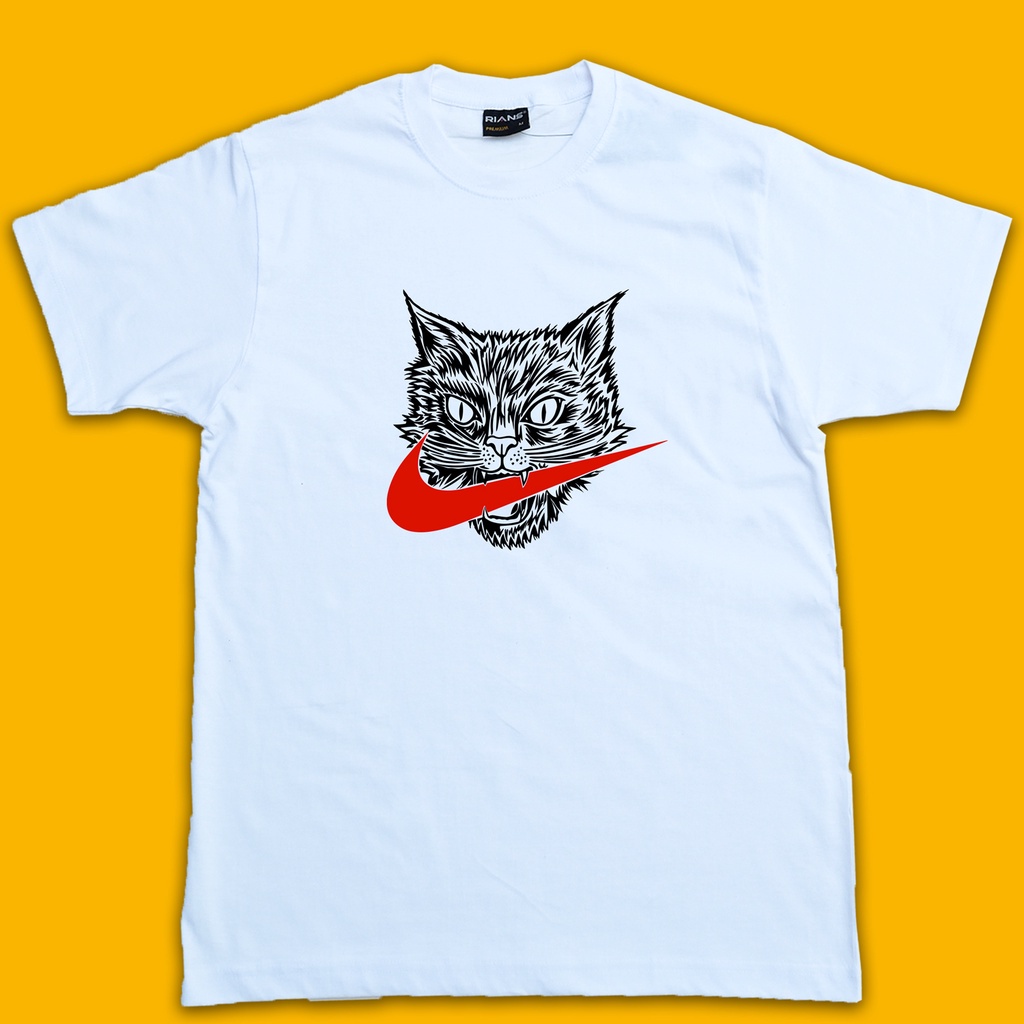 Cat bite Nike logo kucing Man Cotton Short Sleeve T-shirt Round Neck ...