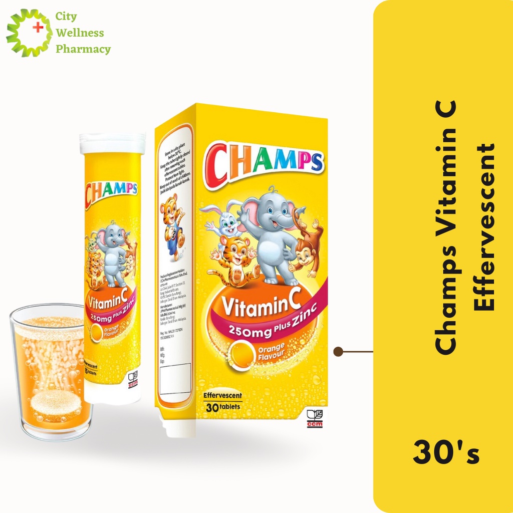 Champs Vitamin C 250mg Plus Zinc 30's Effervescent (Orange Flavour ...