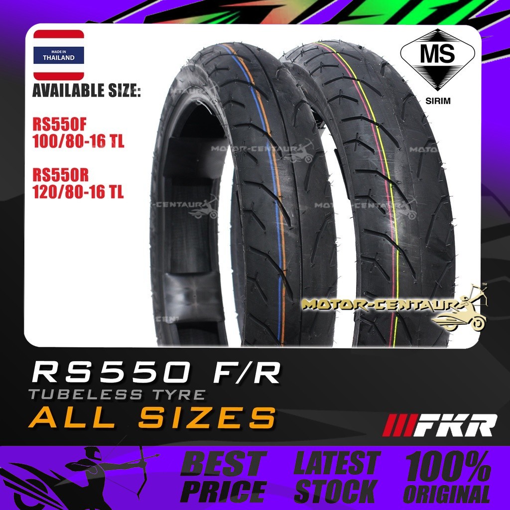 TAYAR MOTORSIKAL FKR RS550 RS550R RS550F TUBELESS TYRE 100/80-16, 120/ ...