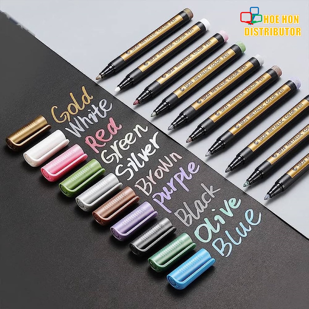 STA Metallic Color Pen 2mm Gold Silver Permanent Drawing Paint Marker ...
