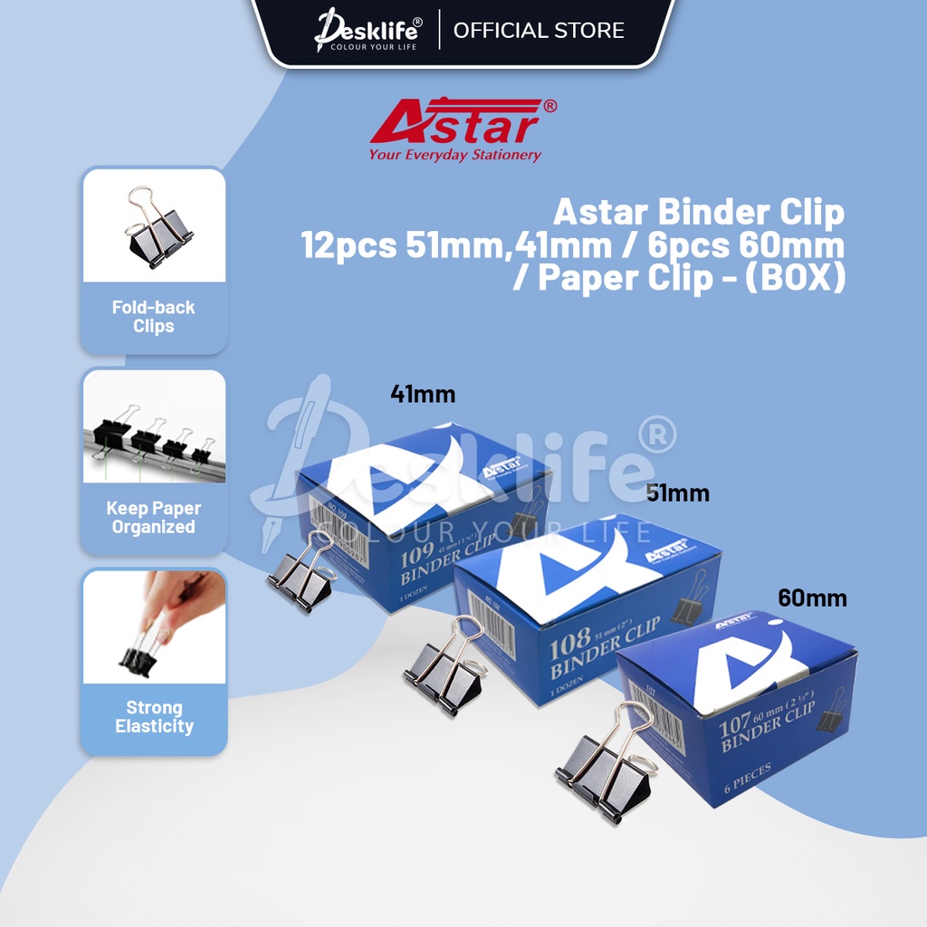 Desklife Astar Binder Clip 12pcs (51mm,41mm) / 6pcs (60mm) Paper clip ...
