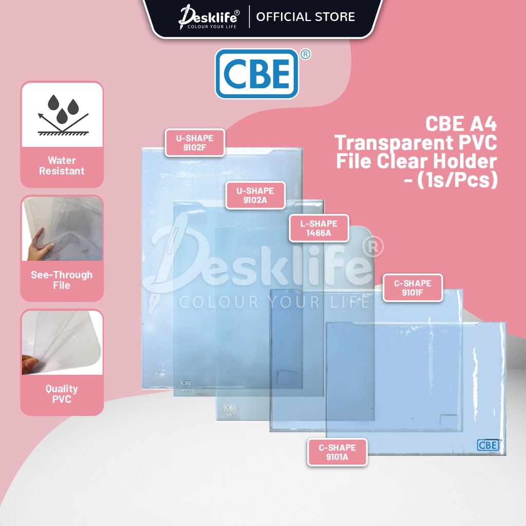 Desklife CBE A4 Transparent PVC File Clear Holder U / L / C Shape -(1s ...