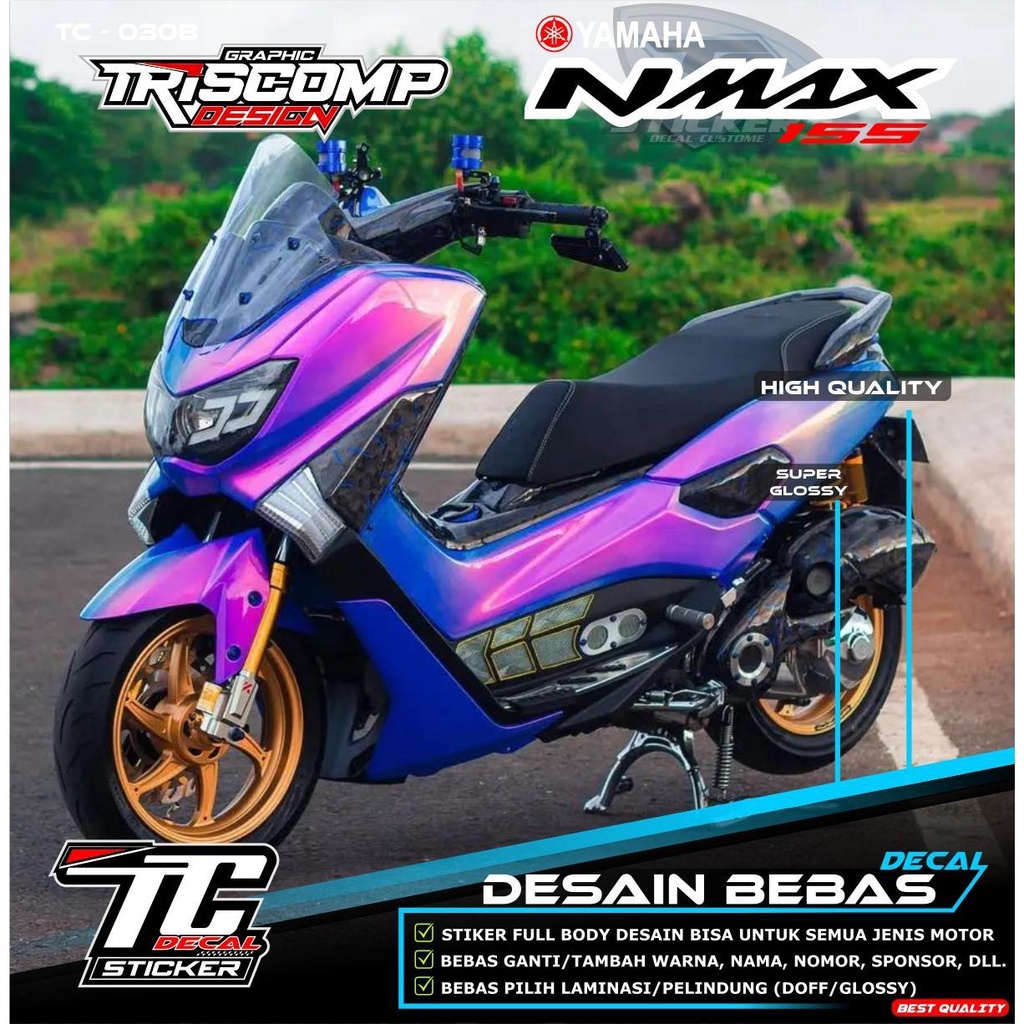 Sticker Striping Decal NMAX Super glossy glossy Chrome Rainbow Design ...