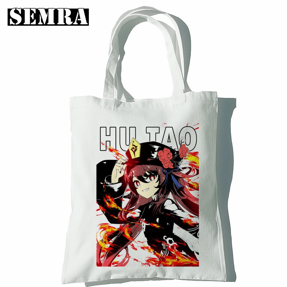 Hu Tao Anime Women Canvas Shopper Bag Girl Large Capacity Tote Classic ...