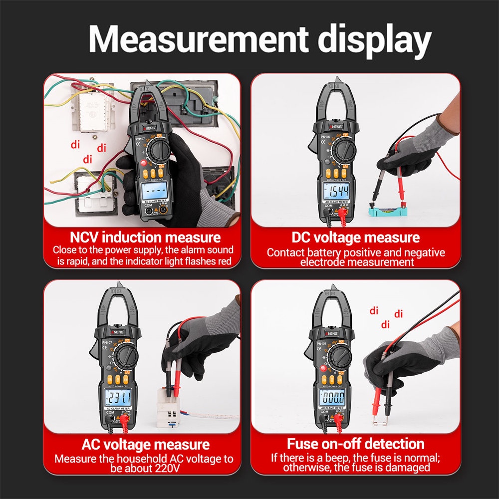 Pcbfun Aneng Pn107 Backlight Digital Clamp Meter Multimeter Ammeter ...