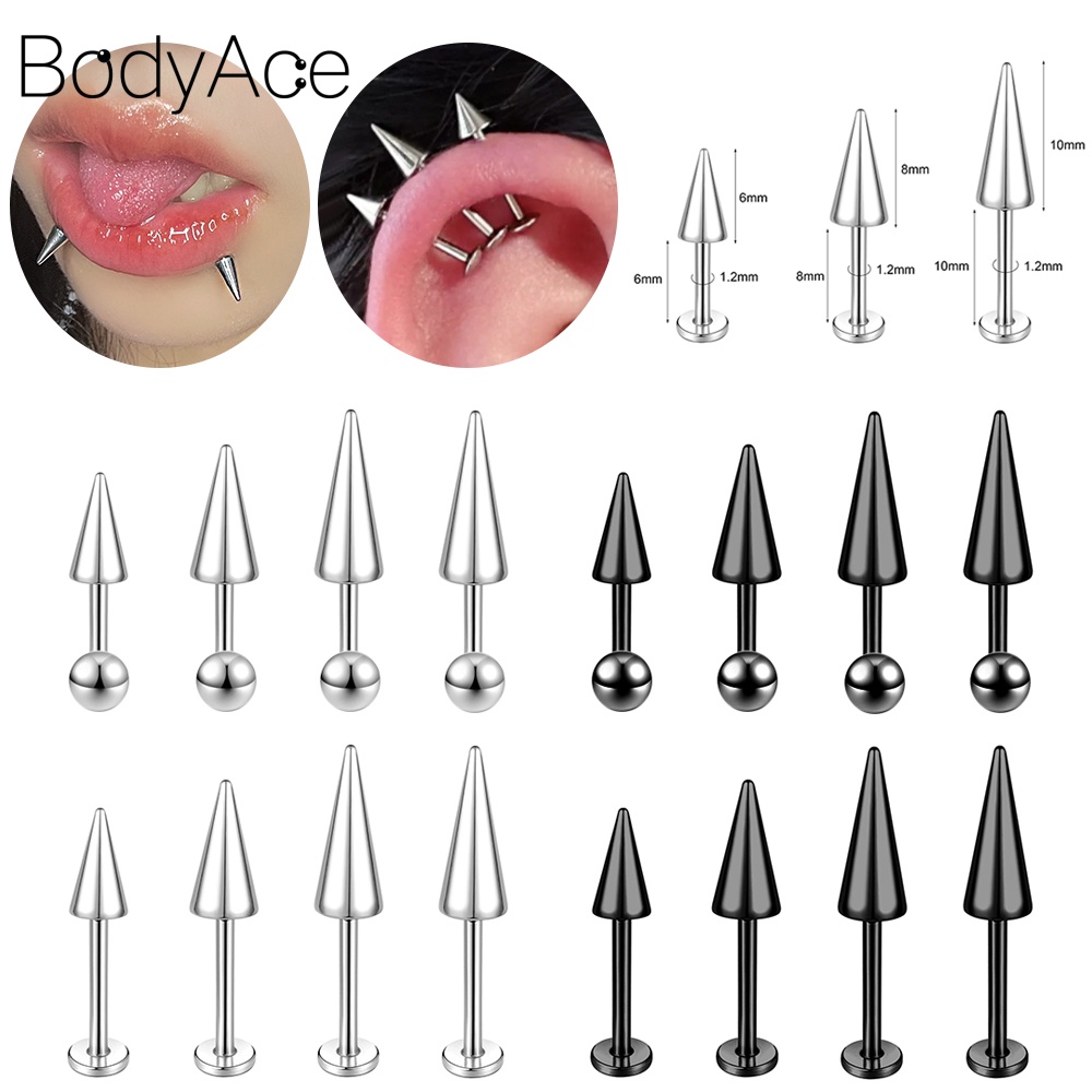 Bodyace 1 PC 16G Punk Demon Long Spike Labret Lip Piercing Stainless Steel Cartilage Stud ...