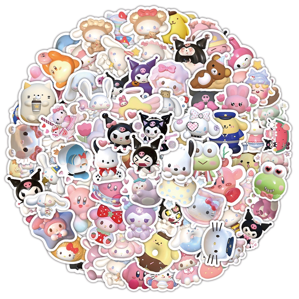60/100pcs Cute Cartoon 3D Stickers Waterproof DIY Material Sticker for ...