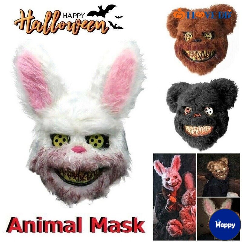 HS Creepy Bloody Bunny Horror Bear Halloween Dress Up Face Mask/ Plush ...