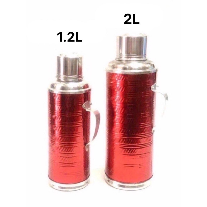 JSM Traditional Classic Vintage Chinese Red Aluminium & Glass Flask ...