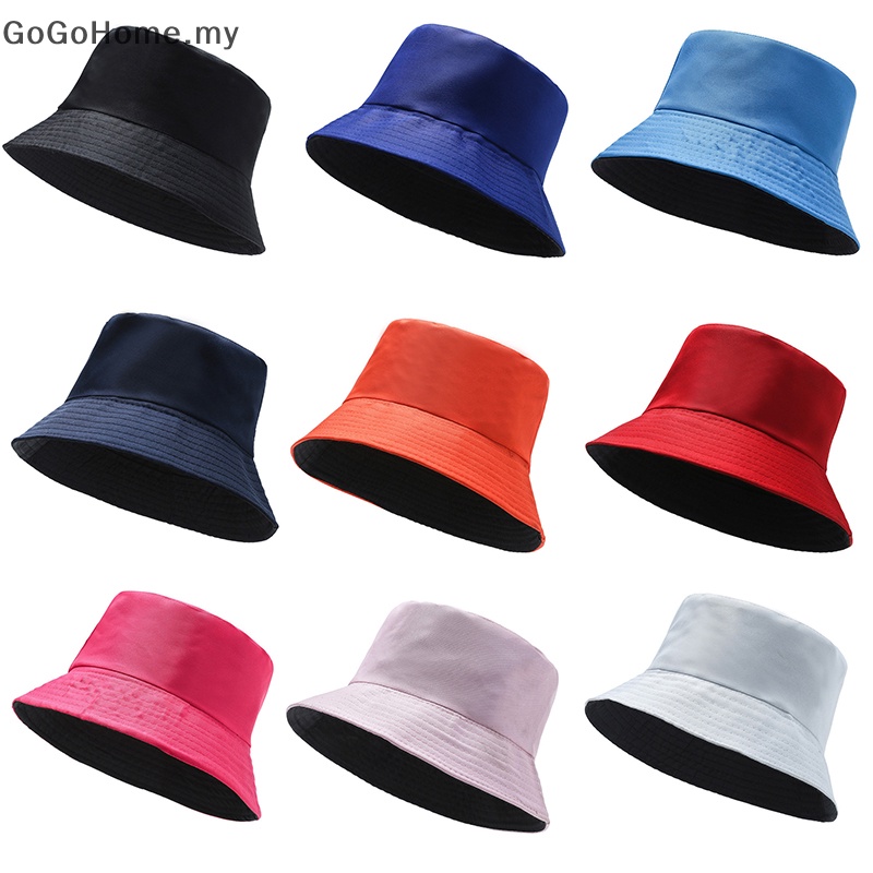 GOG Summer Women Solid Color Bucket Hats Fashion Big Brim Foldable ...