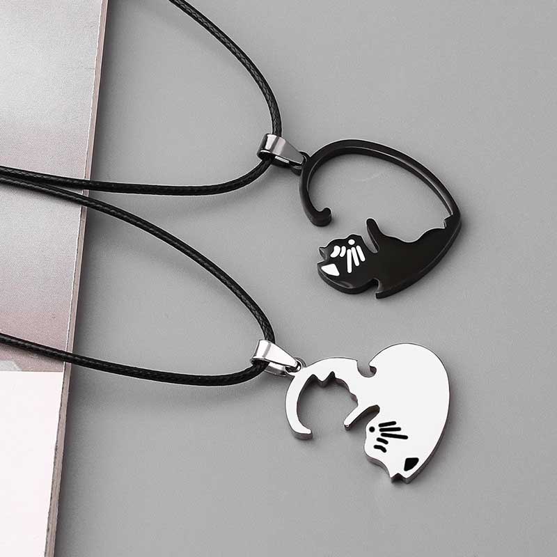 Lovers Necklace Matching Couple Jewelry Faceted Heart Pendant Cat ...