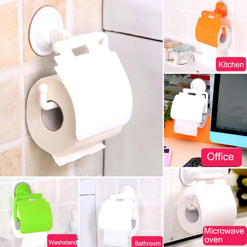 Wall Mounted Sucker Toilet Paper Holder Shelf Tissue Rack with Cover ...