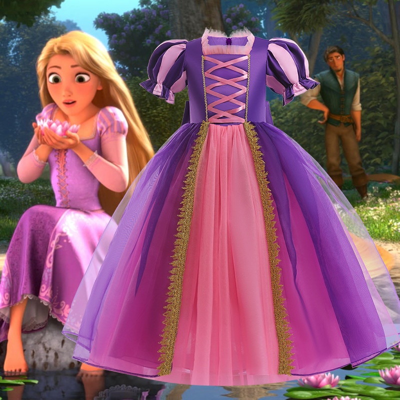 Disney Tangled Rapunzel Princess Dress Girls Cosplay Isabella Costumes ...