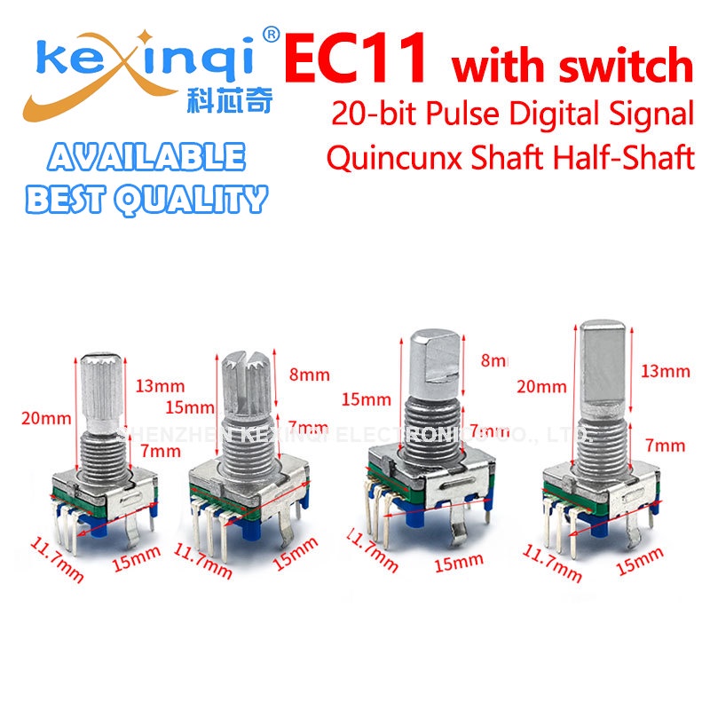 5pcs EC11 Rotary knob Encoder With Switch 20mm Quincunx Shaft Half ...