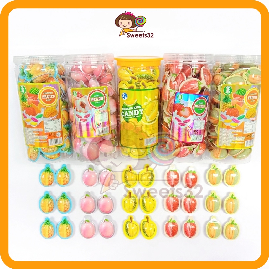 60pcs Viral Tiktok Assorted Fruits Chewy Candy Peach/Strawberry ...