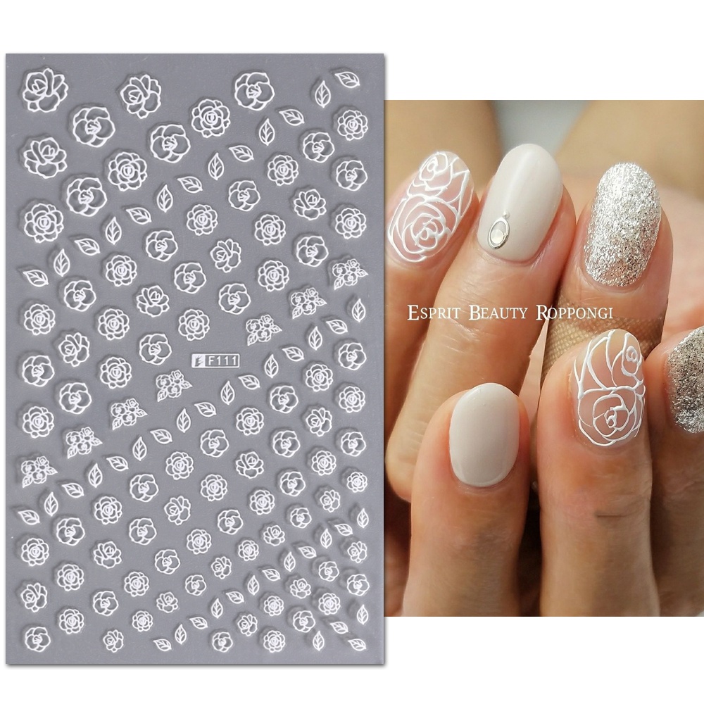 Cherry Blossom Small White Rose Flower Nail Art Sticker Spring Summer ...