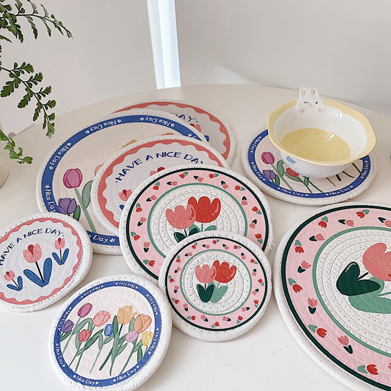 Tulip Patern Table Coaster Cute Flower Pattern Table Mat Kitchen Heat ...