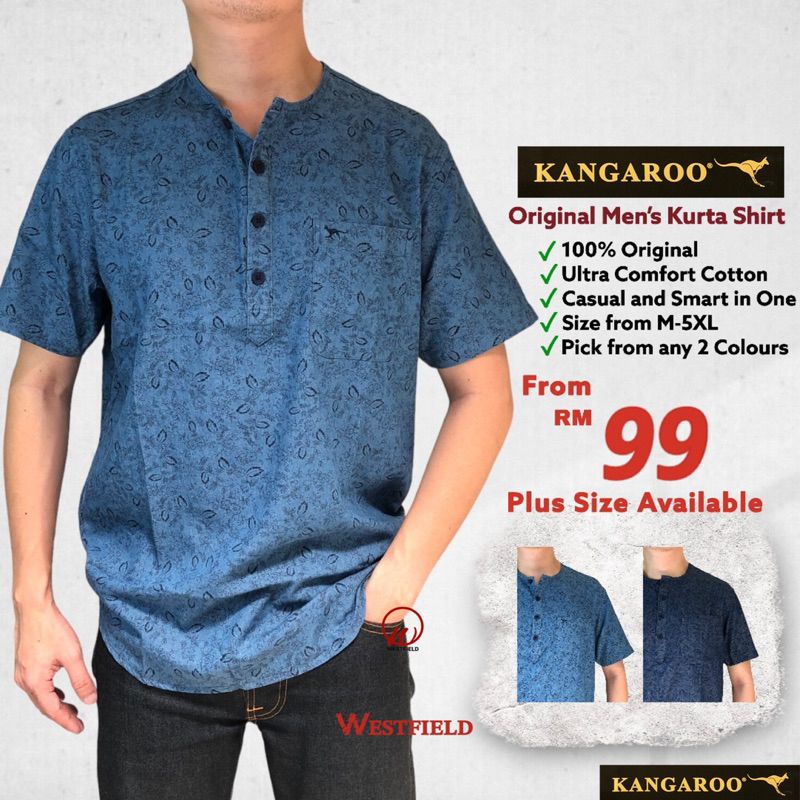 🔥NEW ARRIVAL🔥 KANGAROO MEN’S PREMIUM SIGNATURE PRINTED KURTA SHIRT ( KRSS 1365 ) Plus Size ...