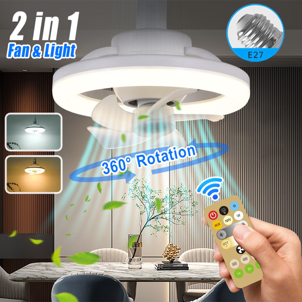 Ceiling Fan Lamp】 Nordic Quiet Socket Cooling Fan Light Kayu Kipas ...