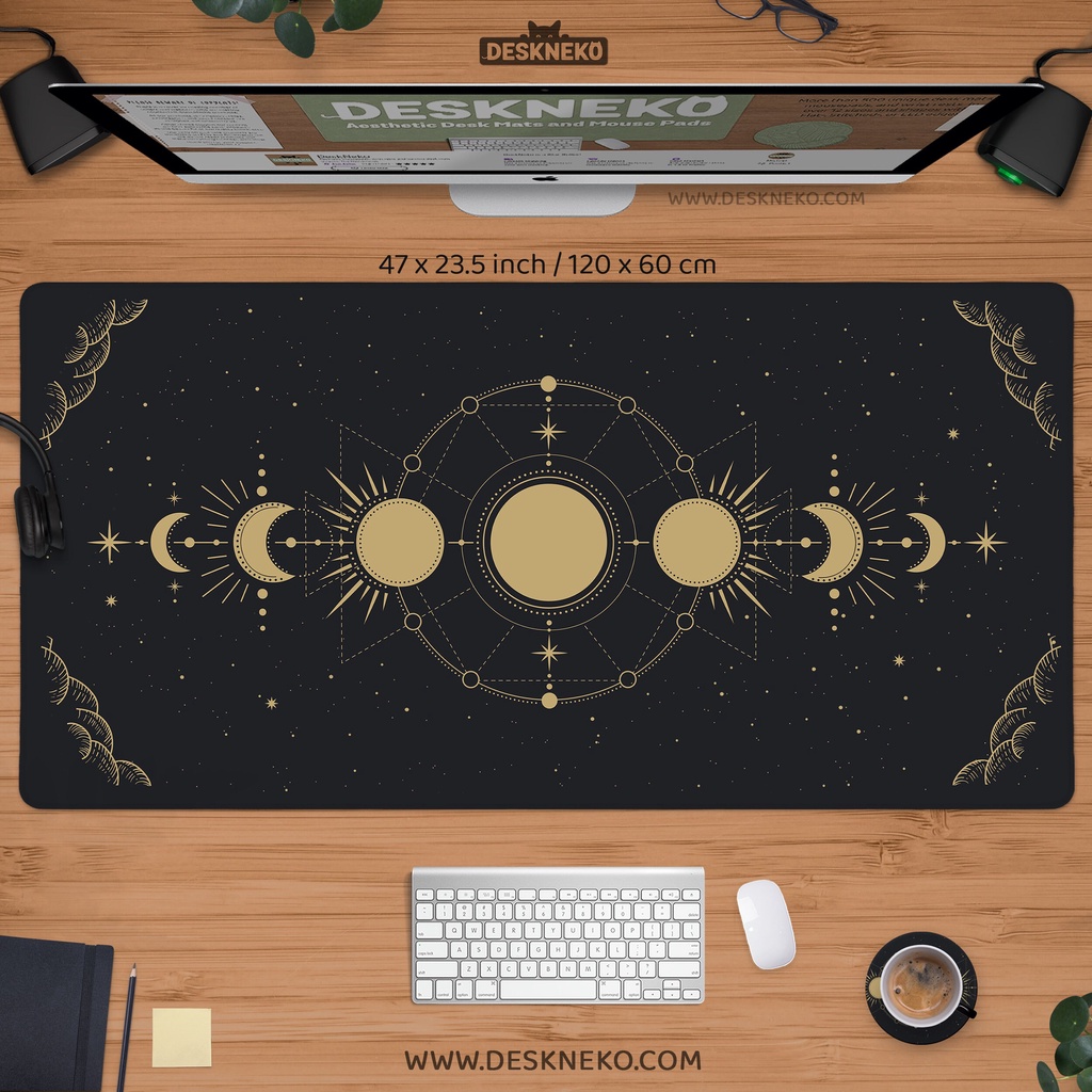 Moon Desk Mat, Large Mousepad xl, Celestial Deskmat astrology, Black ...